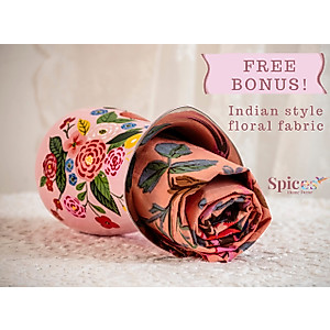 Hand Painted Stainless Steel Water Pitcher - Large Metal Water Jug, for Cold Drinks, Floral Design Beverage Carafe for Entertaining & Home Decor. 8” height, 1 Quart Decorative Vase. (Pink)