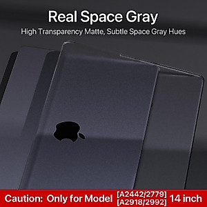Soonjet for MacBook Pro 14 inch Case 2023-2021 M3 Pro/Max A2918 A2992 M2 A2779 M1 A2442 [100% Match Official Color] [Scientific Slim] Protective Hard Case Matte Cover for Laptop - Space Gray Clear