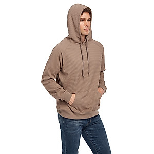 VICT POPU Hoodies For Men Pullover Long Sleeve hooded Plaid Jacquard With Big Pockets Solid Color Sweatshirt Dark Khaki 3XL