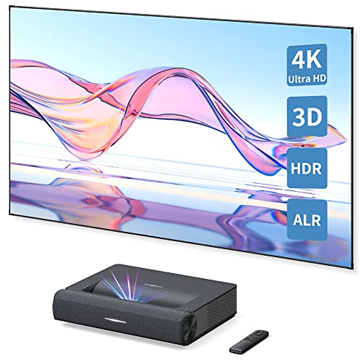 Paris Rhône 4K Ultra Short Throw Laser Projector with 100" Ambient Light Rejecting Projector Screen