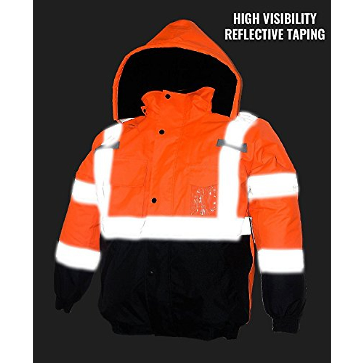 New York Hi-Viz Workwear WJ9011-L Men's ANSI Class 3 High Visibility Bomber Safety Jacket, Waterproof (Large, Orange)