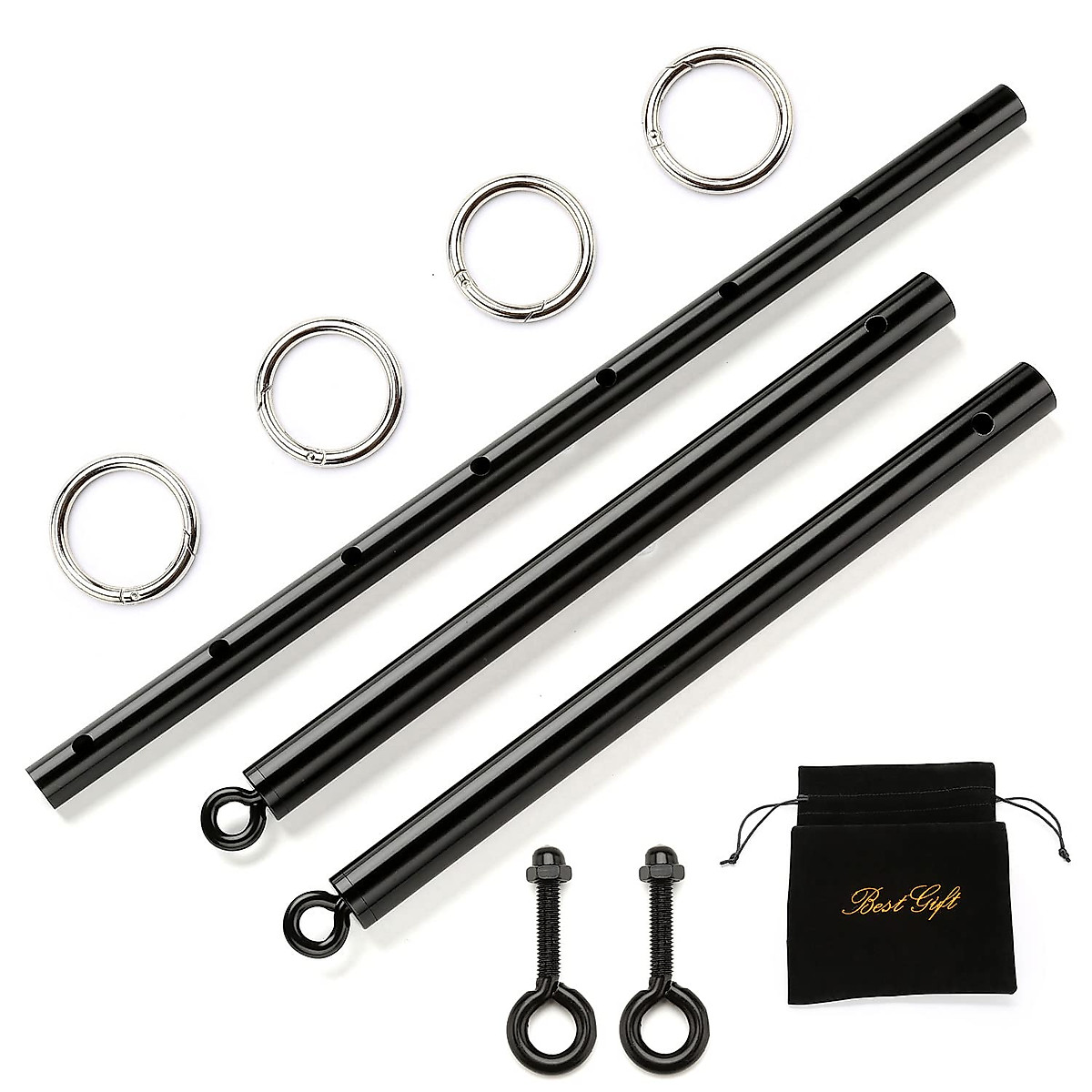 EXREIZST 3 in 1 Spreader Bar with 4 Leather Straps Set Adjustable Bar Training Tools Set, Black