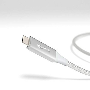 Amazon Basics Aluminum Braided 100W USB-C to USB-C 3.1 Gen 1 Cable with Power Delivery - 6-Foot, Silver