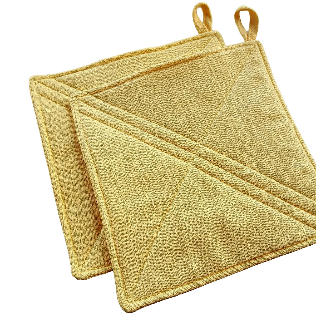 CUSHYSTORE 7.5" Pot Holder Cottage Style Oven Heat Pads for Cooking Kitchen Solid Plain Yellow, 2 Packs