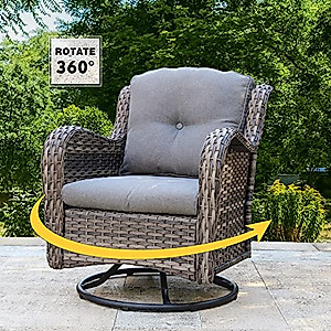HAPLIFE Patio Wicker Swivel Rocker Chairs Rattan Outdoor Furniture Rocking Chair, Gray