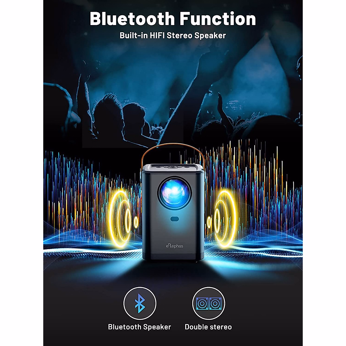 [2022 Upgraded] Mini WiFi Bluetooth Projector, ELLEPHAS 1080P Full HD Supported Movie Projector, Home Theater Projector with 100" Projector Screen & Zoom, Compatible with Android/iOS/PC/TV Stick/PS4