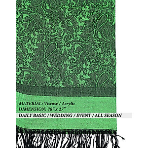 Achillea Women's Two Tone Vintage Jacquard Paisley Pashmina Shawl Wrap Scarf (Kelly Green)