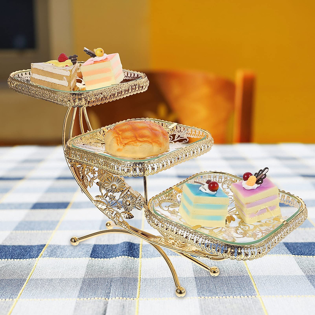 BESTOYARD 3 Tier Serving Stand European Style Glass Serving Platters Serving Trays for Snacks Appetizers Fruit Salad Cupcake Dessert Tea Party Display