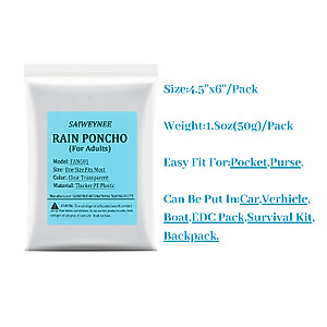 SAIWEYNEE 5 Pack Disposable Rain Ponchos For Adults-Transparent Waterproof Rain Ponchos (Clear Transparent)