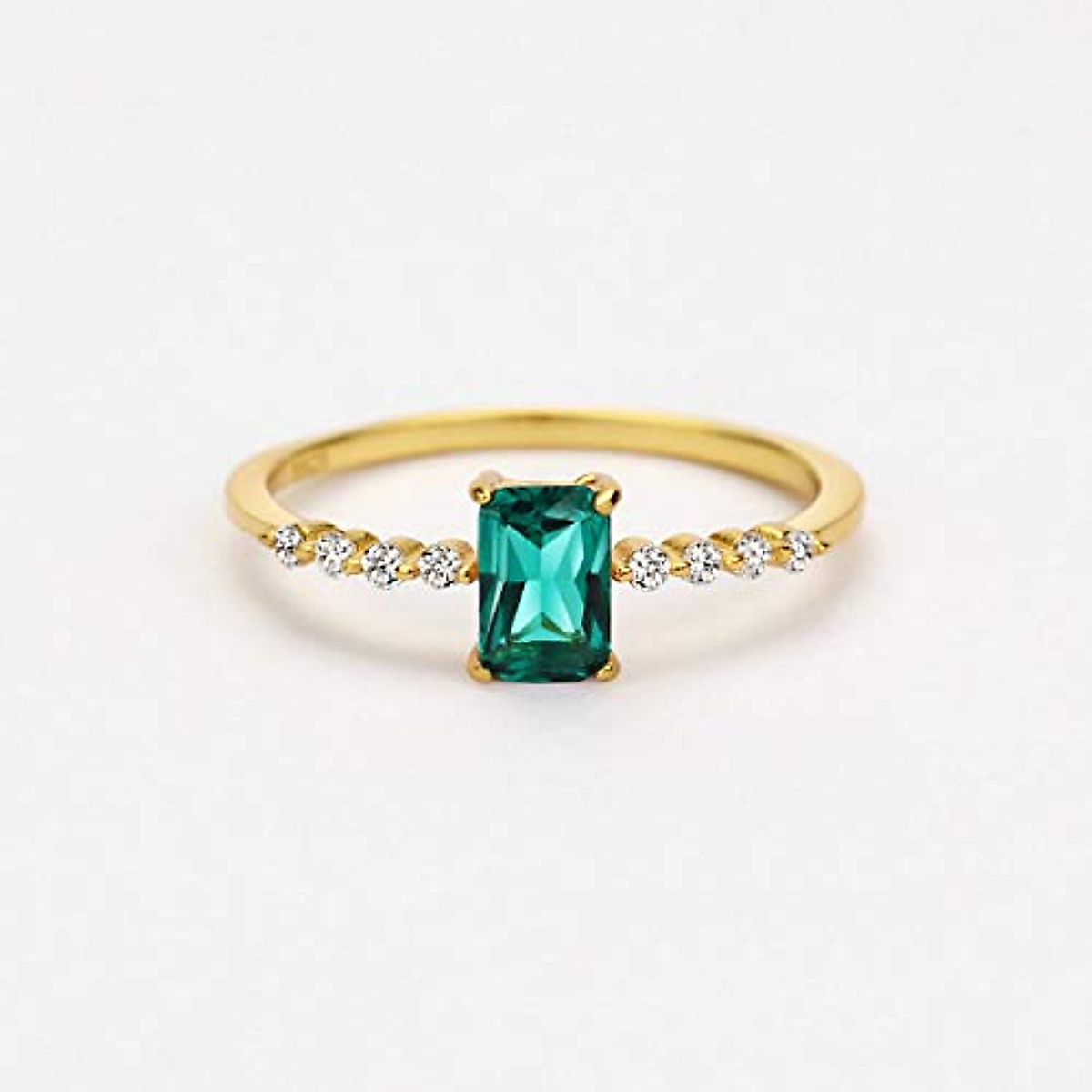 Michooyel S925 Dainty Emerald Baguette Rings CZ Band Rings 18K Gold Plated Sterling Silver Fine Jewelry for Women