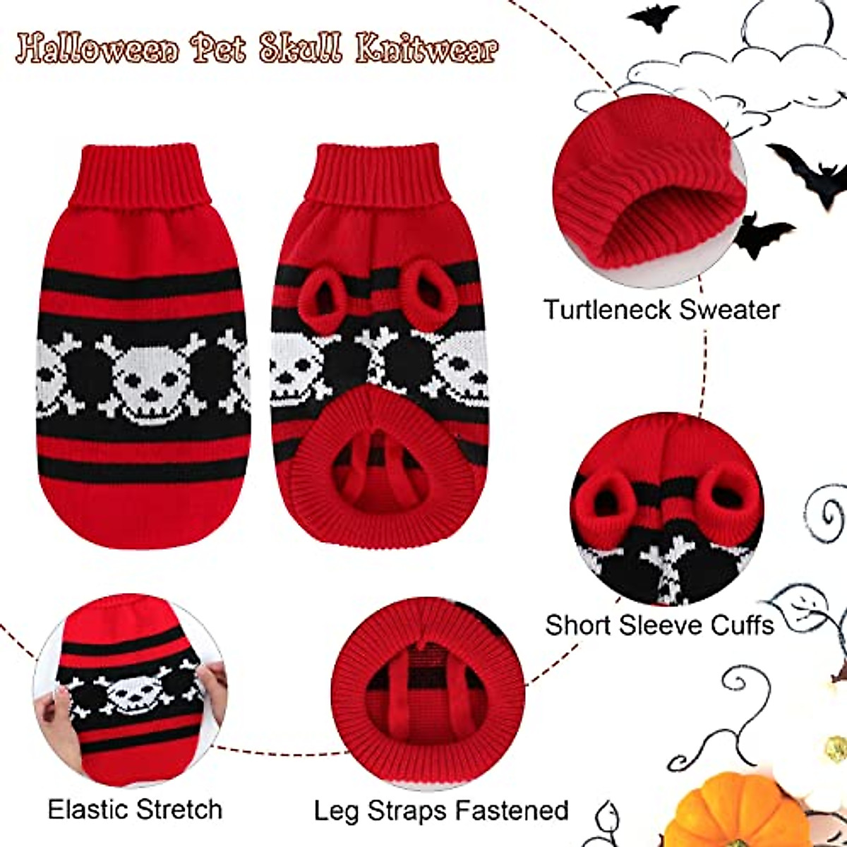 HUMLANJ 2 Packs Halloween Cat Sweater Turtleneck Knitted Pumpkin Sweaters for Cats Only Kitten Kitty Skull Sweater Warm Winter Knit Pullover Knitwear Puppy Small Dogs
