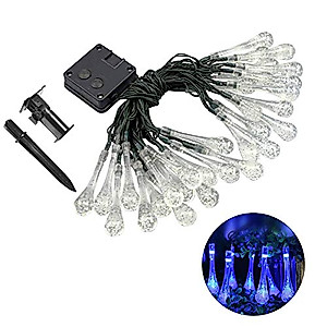 HelloCreate Raindrop String Lights with Solar Panel, Solar Powered 30LED Raindrop String Lights with 8 Lighting Modes Home Garden Party Light Decor