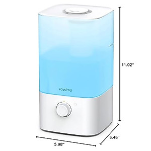 raydrop Humidifiers for Bedroom, 2.5L Top Fill Cool Mist Humidifiers for Home, Large Room, Baby, and Plant, Essential Oil Diffuser with Cycling 7 Color Lights, 360° Nozzle, Auto Shut-Off, White