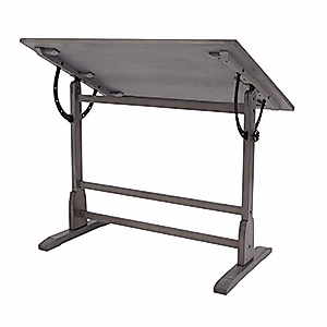 SD STUDIO DESIGNS Vintage Solid Wood Drawing 42" x 30" Angle Adjustable Top Drafting Table, 42", Slate Gray