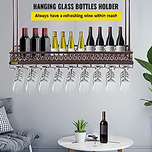 VEVOR Ceiling Wine Glass Rack, 35.8 x 13 inch Hanging Wine Glass Rack, 18.9-35.8 inch Height Adjustable Hanging Wine Rack Cabinet, Coppery Wall-Mounted Wine Glass Rack Perfect for Bar Cafe Kitchen