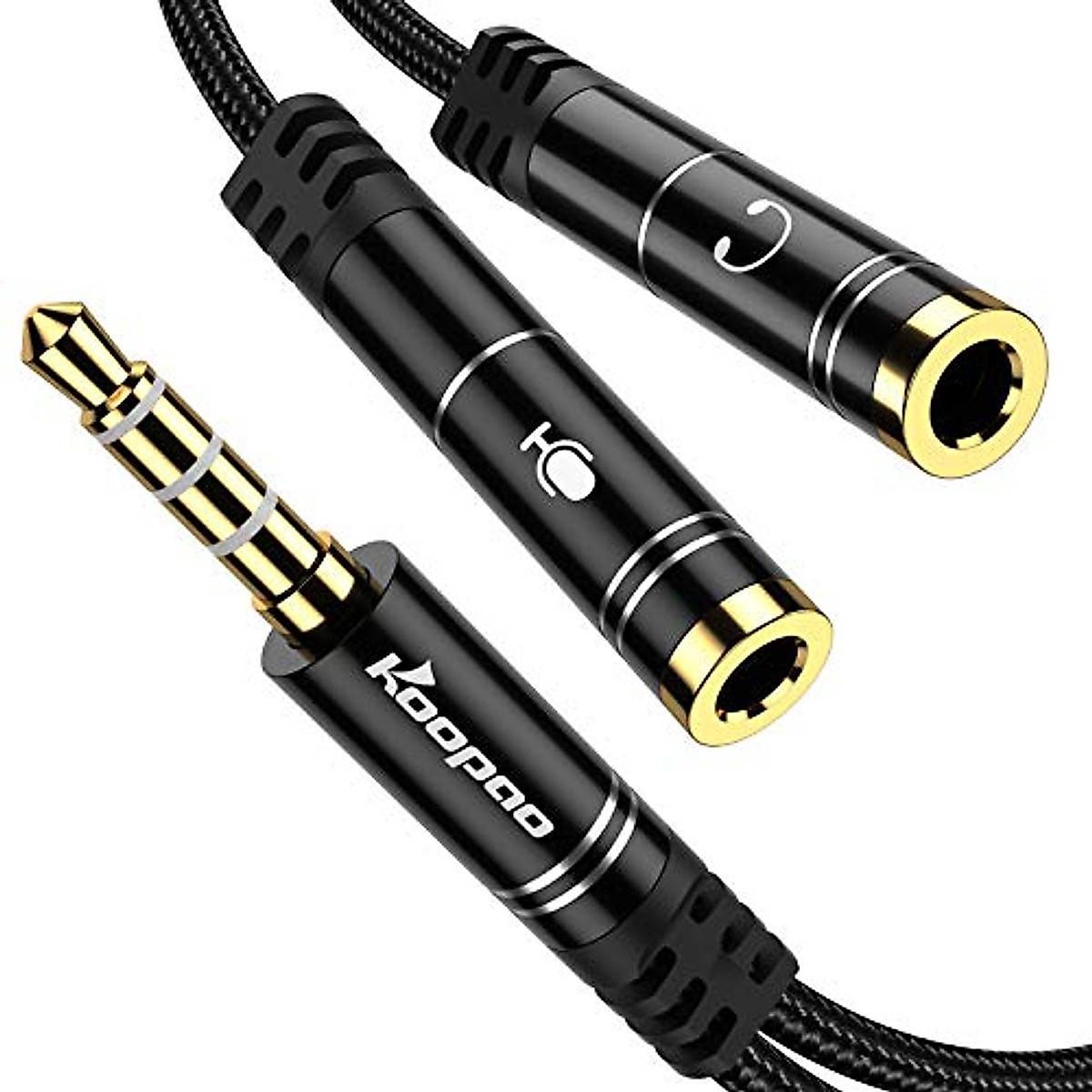 KOOPAO Headphone Mic Splitter, 3.5mm Nylon Braided Audio Adapter to Live Stream Compatible with Phone, Laptop, PS4,Gaming Headset, External Microphone and MP3 Players&More (Black)