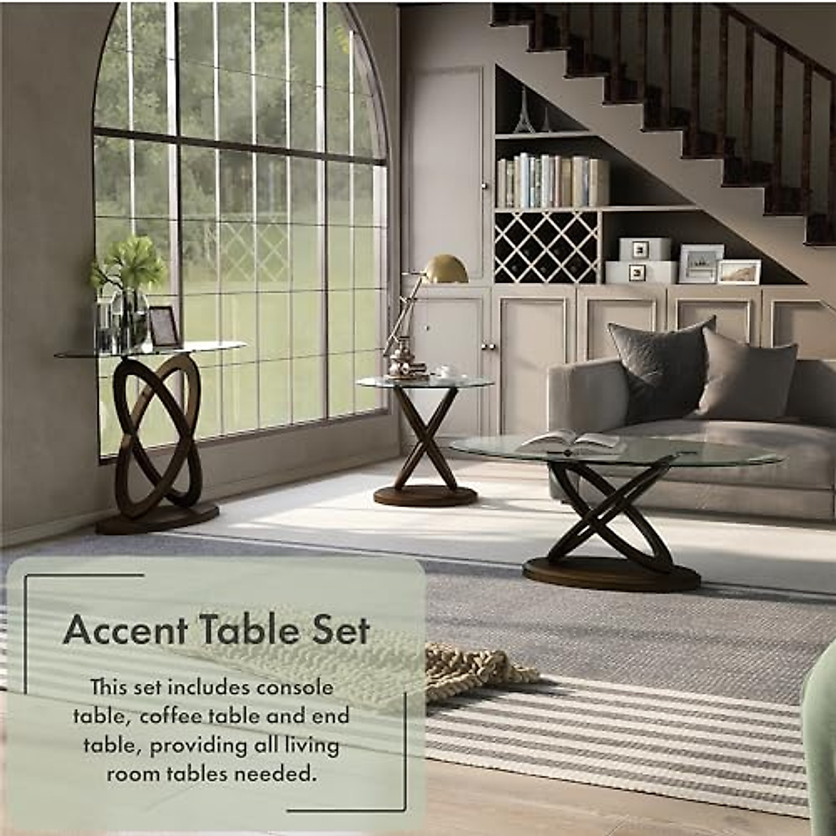 Furniture of America Xenda Modern Oval Glass Top X-Shaped Base for Living Room, Bedroom, Home Office, 26-inch, End Table - Brown