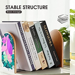 Pack of 2 Bookend Unicorn Flower Leaf Non-Slip Book Stand Wooden Bookshelf Books Holder for Home Desk Office Library