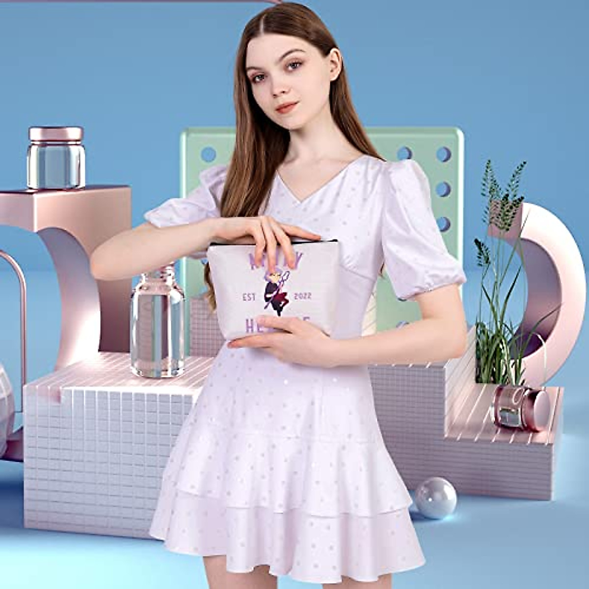 MEIKIUP The Owl House Inspired Makeup Bag Owl House Friends Group Gift The Owl House Fan Travel Toiletry Bag Hexside School of Magic and Demonics (AMITY Bag)