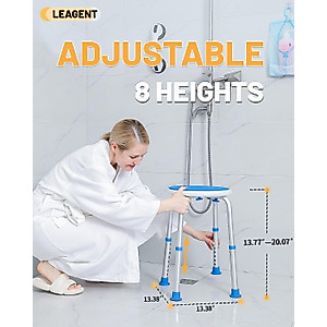 Leagent FSA HSA Round Shower Stool for Inside Shower, Adjustable Shower Chair, Tool-Free Shower Seat for Inside Tub, Bath Chair for Elderly/Pregnant