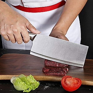 Knife Set, Professional Cleaver Knife Set with Wood Storage Block Stainless Steel Asian Butcher Knife Block Set with Sharpener,Sharp Cutlery Large Blade Cutting Knives Set