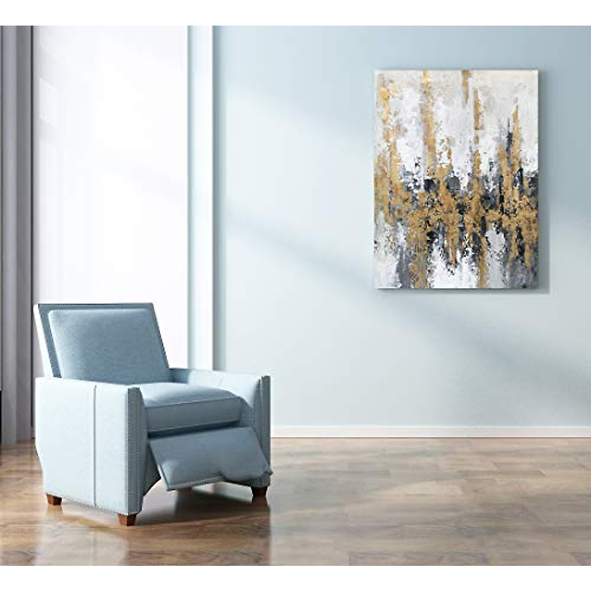 Yihui Arts Modern Abstract Skyline Canvas Wall Artwork with Gold Foil Modern Oil Painting Pictures with Framed for Living Room Bedroom Bathroom Decoration