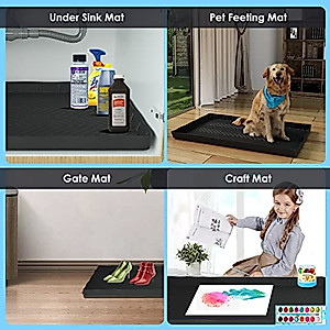 PELTEFLU Under Sink Mat, 34" x 22" Waterproof Under Sink Mats for Kitchen Bathroom, Flexible Silicone Rubber Under Sink Liner with Drain Hole, Thick Under Sink Mat Protect for Drips Leaks - Black