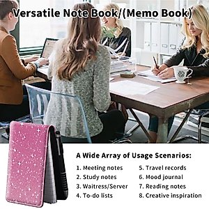 RYUITHDJP Small Memo Pad Notepad with Bling Theme, Mini Pocket Notepad Holder + 1 Pen + 2 Pieces Memo Book Refills 30 Lined Paper Note Pad