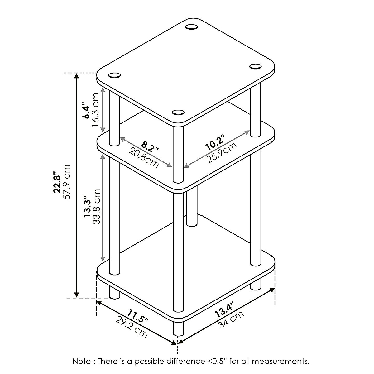 Furinno Just 3-Tier End Table and Simplistic Set of 2 End Table Bundle (2-Pack)