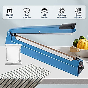 Ganggend 16 Inch Impulse Heat Sealer Manual Poly Bag Sealing Machine Adjustable Timer Heating Closer with Extra Replace Element for Plastic PE PP Mylar Poly Foil Bags
