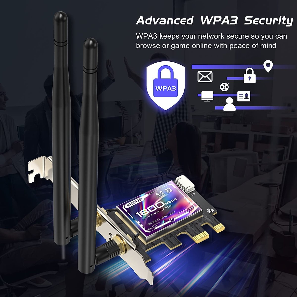 PCIE WiFi 6 Card AX1800M Bluetooth 5.2 Adapter for Desktop PC, EDUP LOVE 2.4GHz/5.8GHz Dual Band Wireless PCI Express Internal Network Card Support Windows 10/11 64-bit