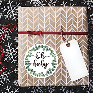 50 Greenery Wreath Oh Baby Gender Neutral Stickers - Baby Shower Favors Stickers - Thank You Labels for Baby Shower 2 Inch.