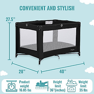 Dream On Me Nest Portable Play Yard With Carry Bag And Shoulder Strap, Black