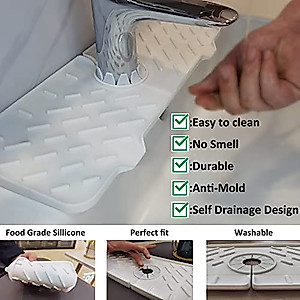 Kitchen Faucet Sink Splash Guard, Silicone Faucet Splash Catcher Mat, Sink Draining Pad Behind Faucet, Sink Splash Drain Drying Pad, Sink Faucet Water Catcher for Kitchen & Bathroom Countertop