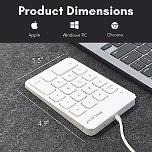 Macally USB Numeric Keypad | Wired Number Pad | External Number Pad for Laptop Computer Desk PC Mac (Perfect for Data Entry) 10 Key USB Keypad