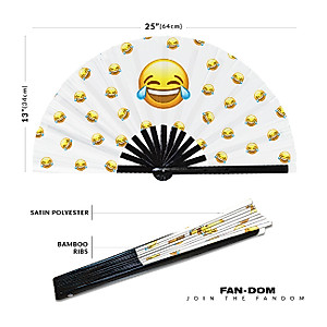 Emoji Hand Fan UV Glow Foldable Bamboo Fan Emoticon Smiley Heart Like Cry Love High Five Stickers Icons Handheld Fans (Style 9)