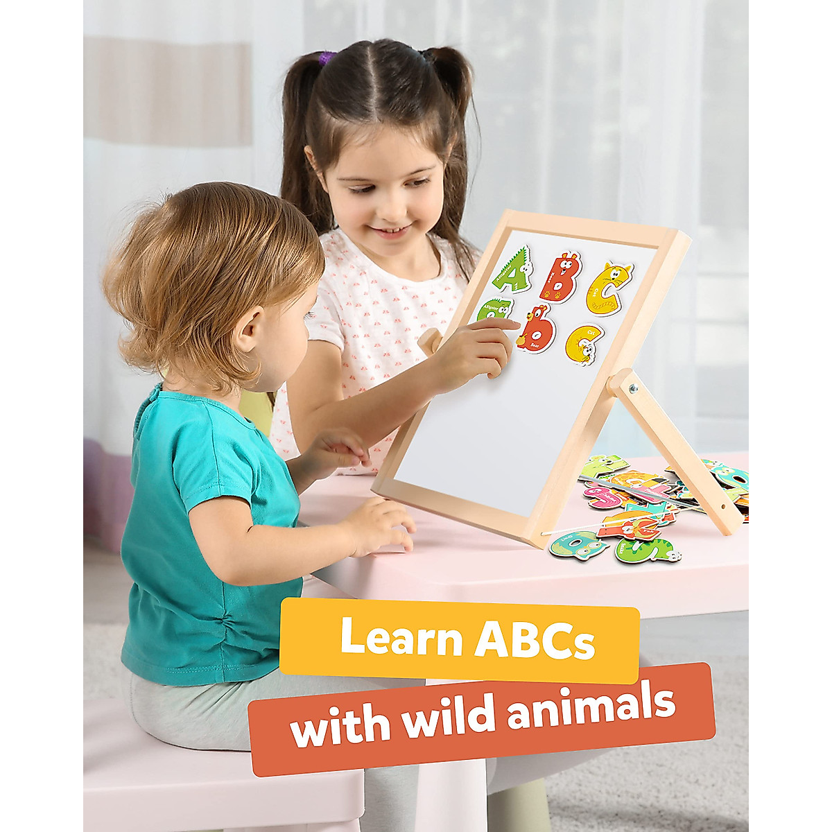 Coogam Jumbo Magnetic Letters Set 52Pcs ABC Alphabet Colorful A-Z Animal Uppercase Lowercase Fridge Magnets Preschool Educational Toy Learning Spelling for 3 4 5 Year Old Toddler Kids