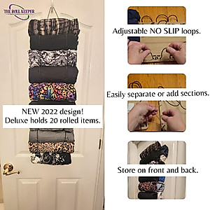 The Roll Keeper - Closet Storage and Organization - Hanging Closet System - NEW 2022 Design - Closet Space Saver for T-shirts & Leggings – Holds 20 - Black Elastic