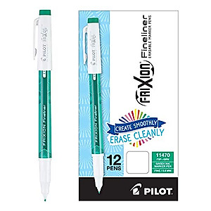 PILOT FriXion Fineliner Erasable Marker Pens, Fine Point, Green Ink, 12-Pack (11470)