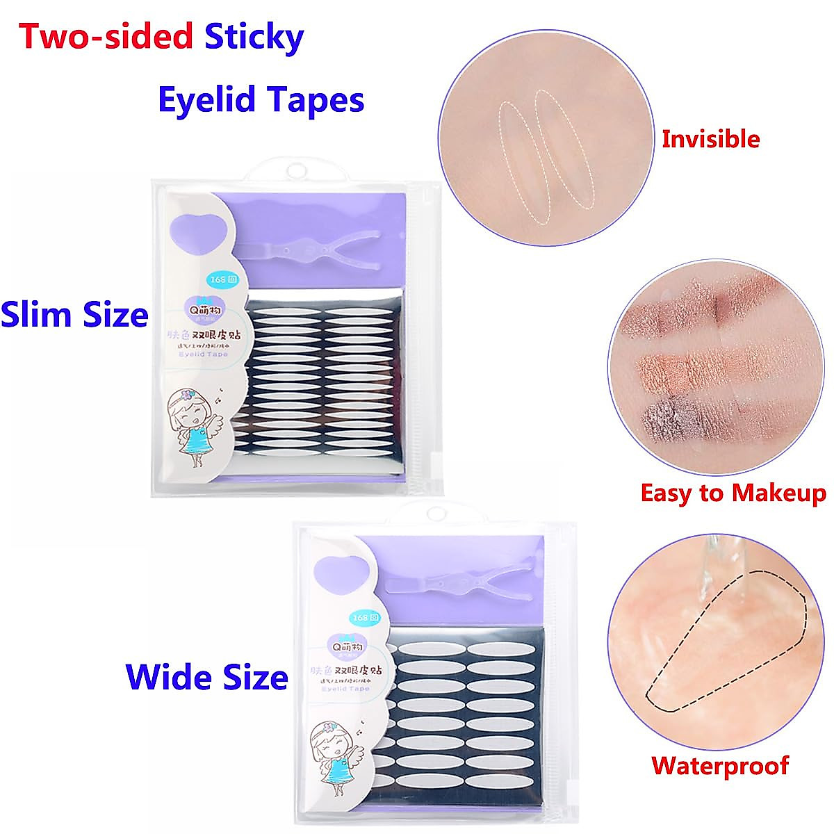 Eyelid Tape Lift Strips, 1344Pcs/4Pack Invisible One/Two Side Sticky Double Eyelid Tape Stickers, Medical Fiber, Instant Eyelid Lift No Surgery Perfect for Hooded, Droopy, Uneven, Mono-Eyelid