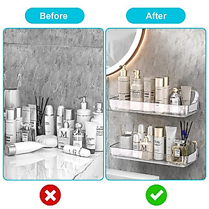 CGBE 2-Pack Acrylic Shower Shelves, Large Capacity Adhesive Shower Shelf, No Drilling Adhesive Bathroom Shelf with Drain Holes,Clear Wall Mount Organizer for Bathroom Storage