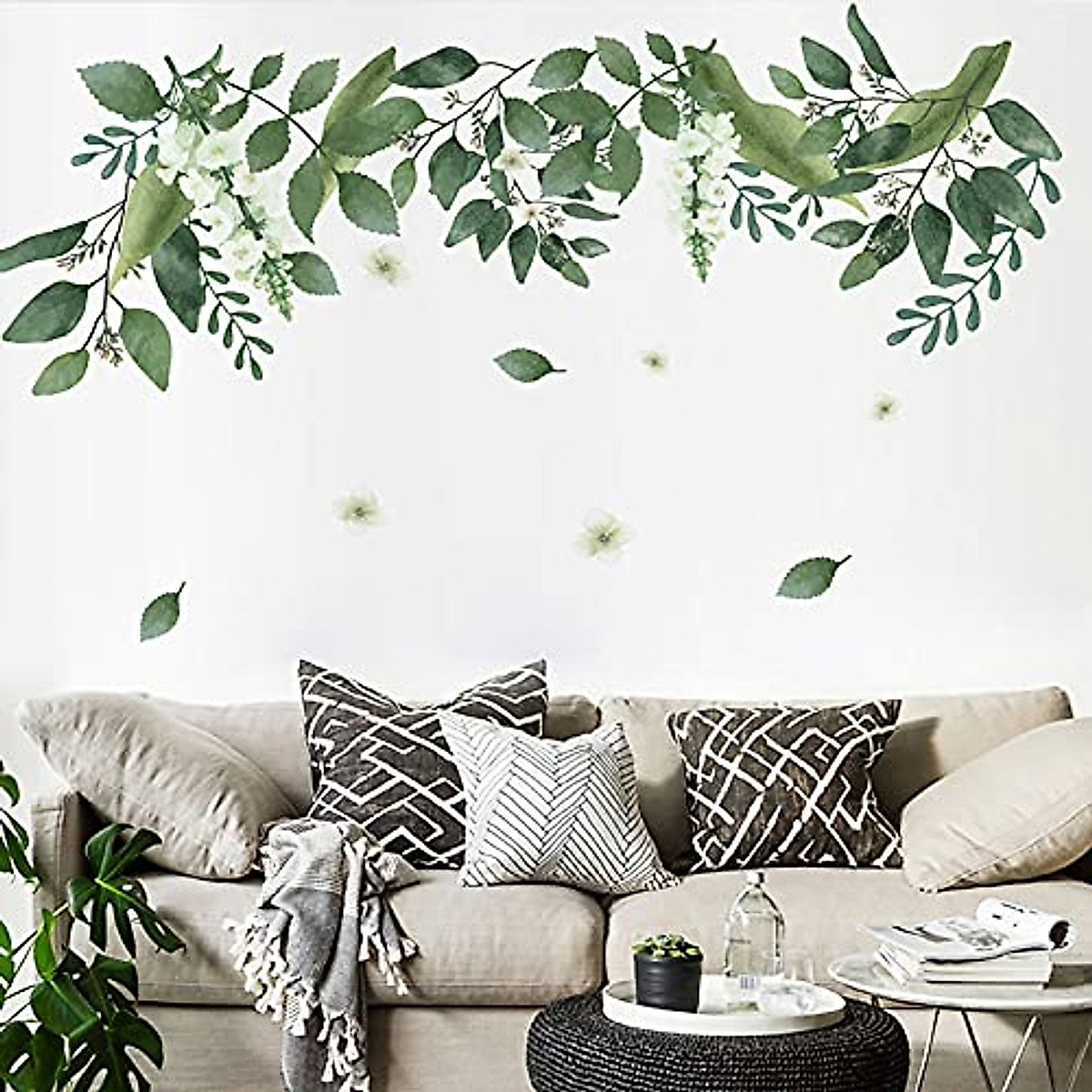 Hanging Green Vine Wall Decals, IVIOOO Eucalyptus Leaves Plants Wall Stickers for Kid Bedroom, Creative Removable Peel and Stick Wall Sticker Art Murals Living Room Sofa TV Background Wall Art Decor