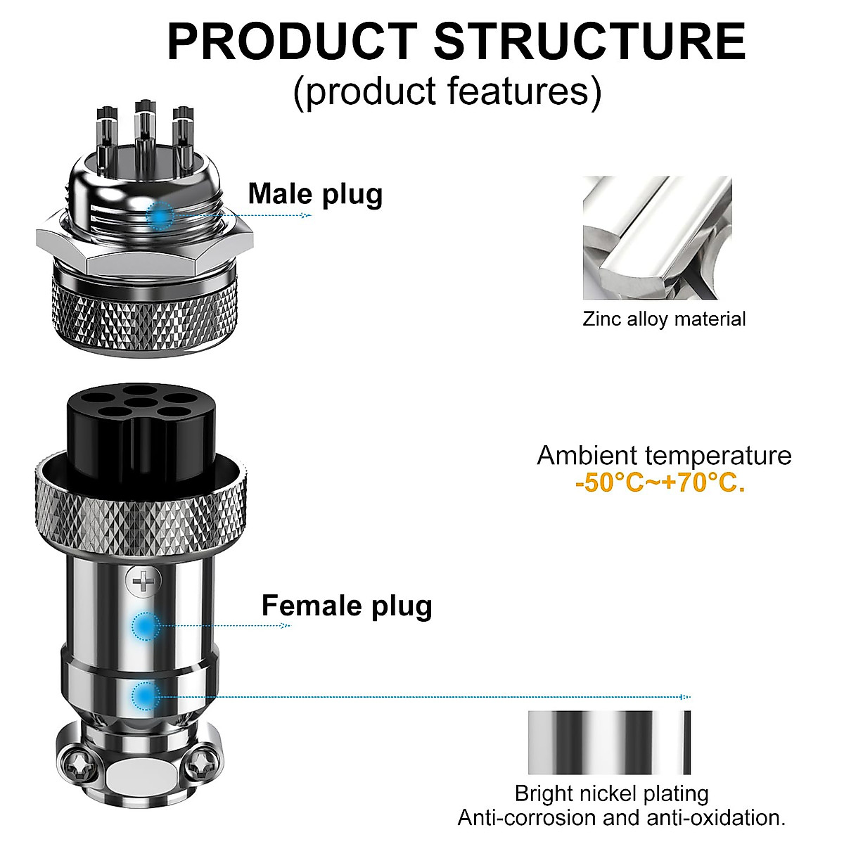 DIYhz GX16 6 Pins Panel Mount Circular Metal Aviation Connector Adapter Male Female Plug Metal Socket (10 Pcs)