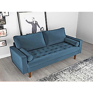 Container Furniture Direct Womble Modern Velvet Upholstered Living Room Diamond Tufted Chesterfield Sofa with Gleaming Nailheads, Ross Blue