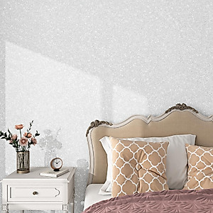 FunStick Pearl White Glitter Wallpaper Peel and Stick Decorative Sparkle Glitter Wallpaper Self Adhesive White Glitter Contact Paper for Walls Cabinets Dresser Crafts White Fabric Wall Paper 15.8"x80"