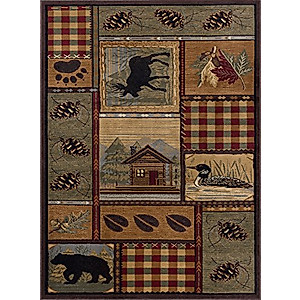 Homespun Cabin Multi-Color Large Area Rugs 9x12 for Living Room & Bedroom - Cabin, Lodge and Farmhouse Style Rustic Indoor Carpet