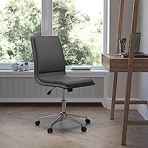 Flash Furniture Madigan Task Office Chair - Luxurious Gray LeatherSoft Upholstery - Padded Mid-Back and Seat - Height Adjustable Chrome Base - Armless