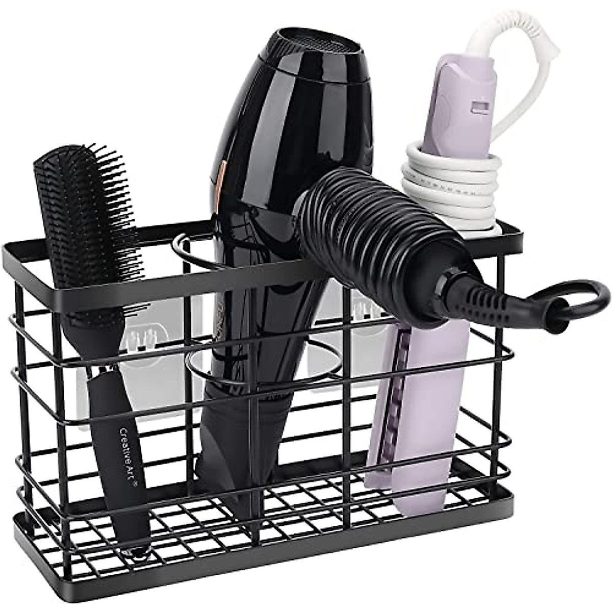 Hair Dryer Holder Hair Tool Organizer Wall Mounted/Cabinet Door,Anti-Rust Coating Hair Styling Tools,Bathroom Storage Organizer for Blower Dryer,Flat Irons,Curling