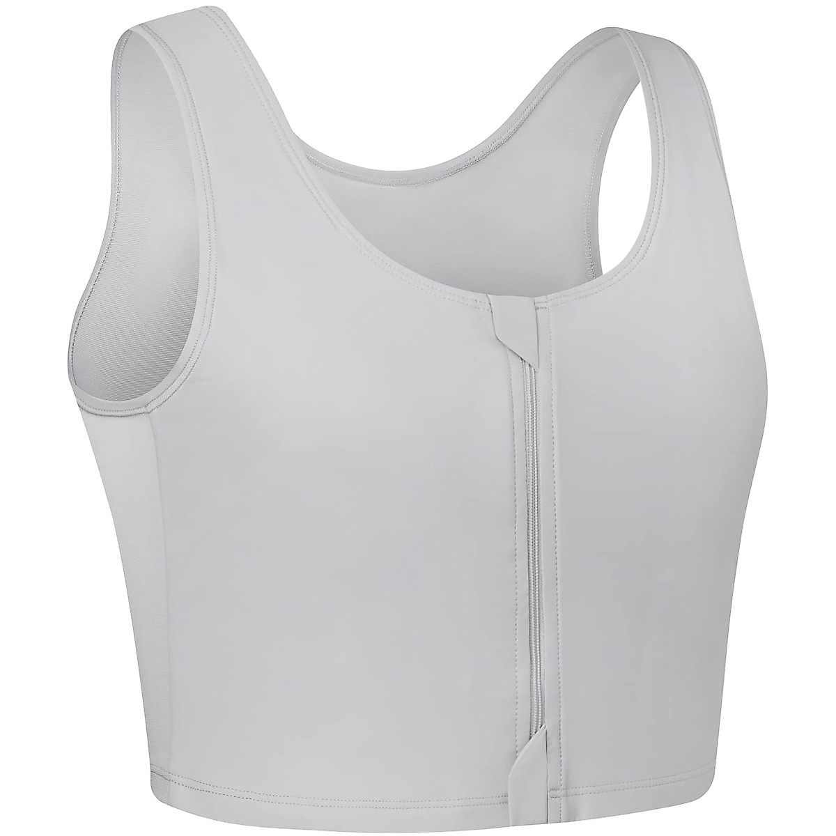 XUJI Women Transgender FTM Zip Up Breathable Half Chest Binder Tank Top (GR, XL) Grey
