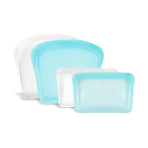 KVK Silicone Reusable Food Storage Bags, 4 Pack Heavy Duty Leakproof Ziplock Bags, Oven, Microwave & Dishwasher Safe, 100% Food Grade Silicone